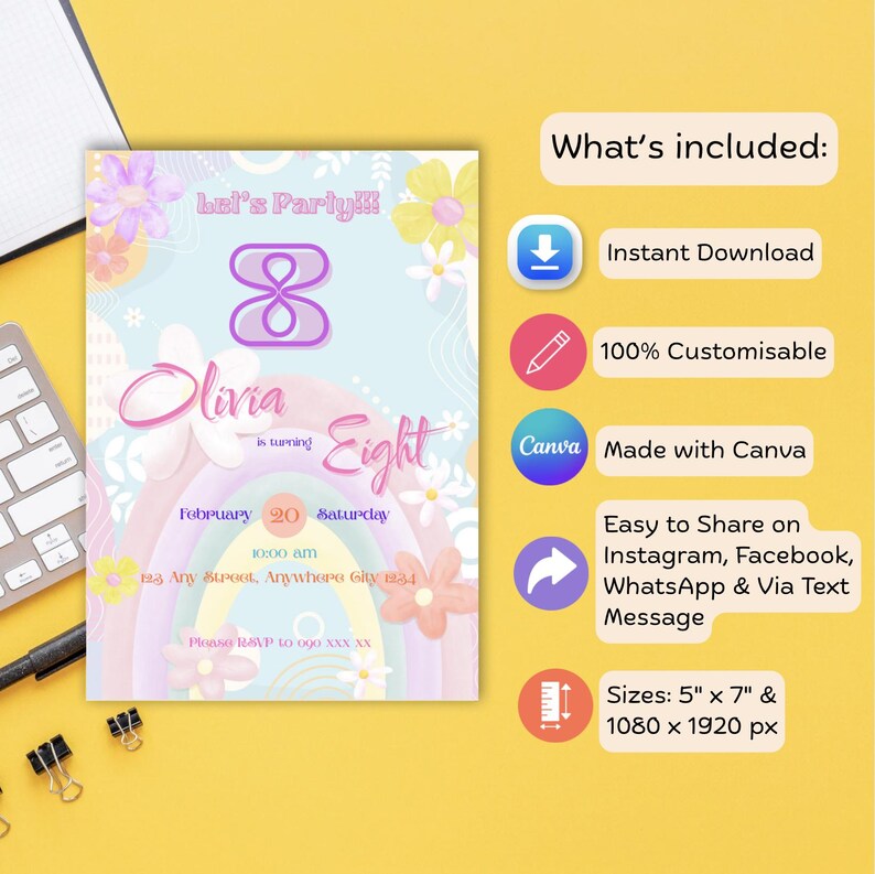 Editable Pastel Daisy Birthday Invitation | Girl Flower Birthday Party ...