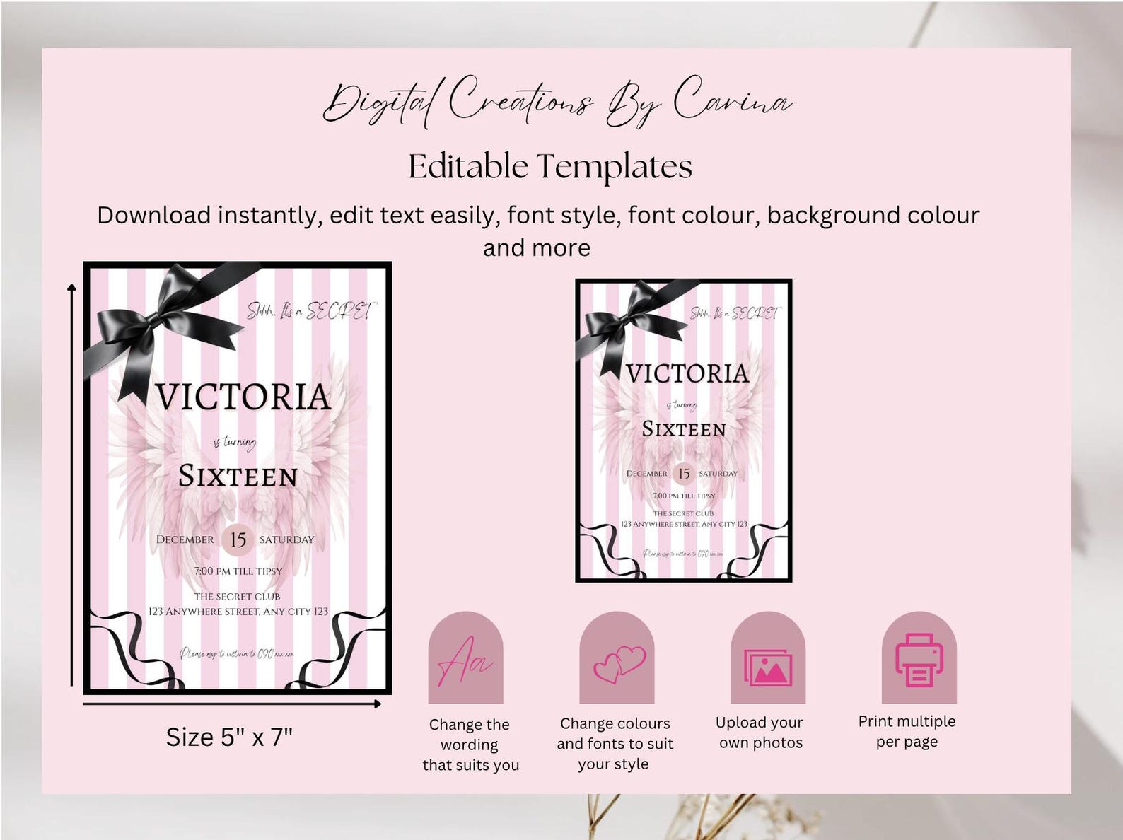 Editable Victoria's Secret Inspired Birthday Invitation | Girly Party ...