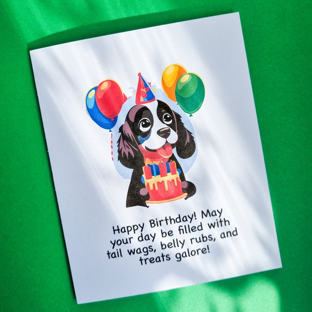 Printable Cute Dog Happy Birthday Card Simple, Minimal Illustration ...