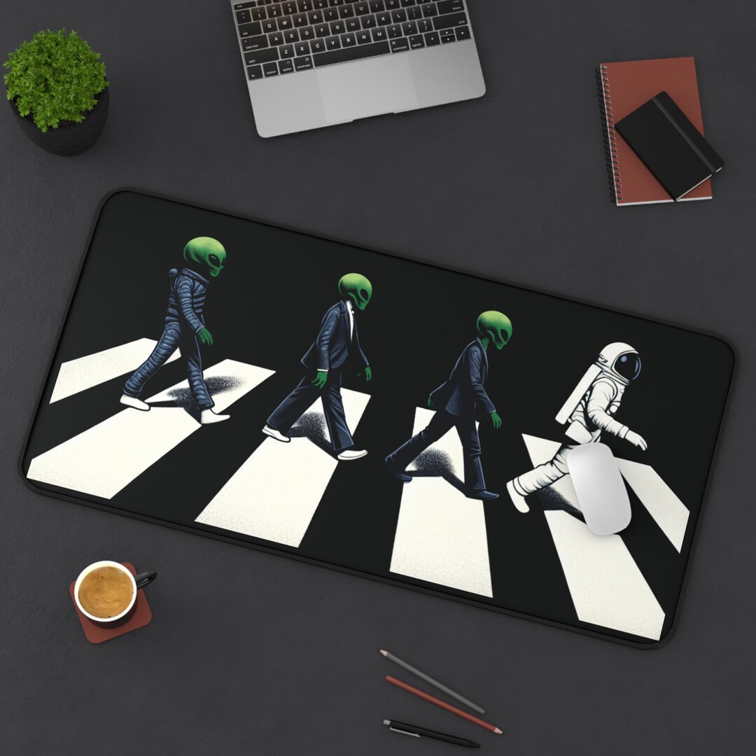 Astronaut and Aliens Abbey Road Desk Mat, Extraterrestrial Mouse Pad ...