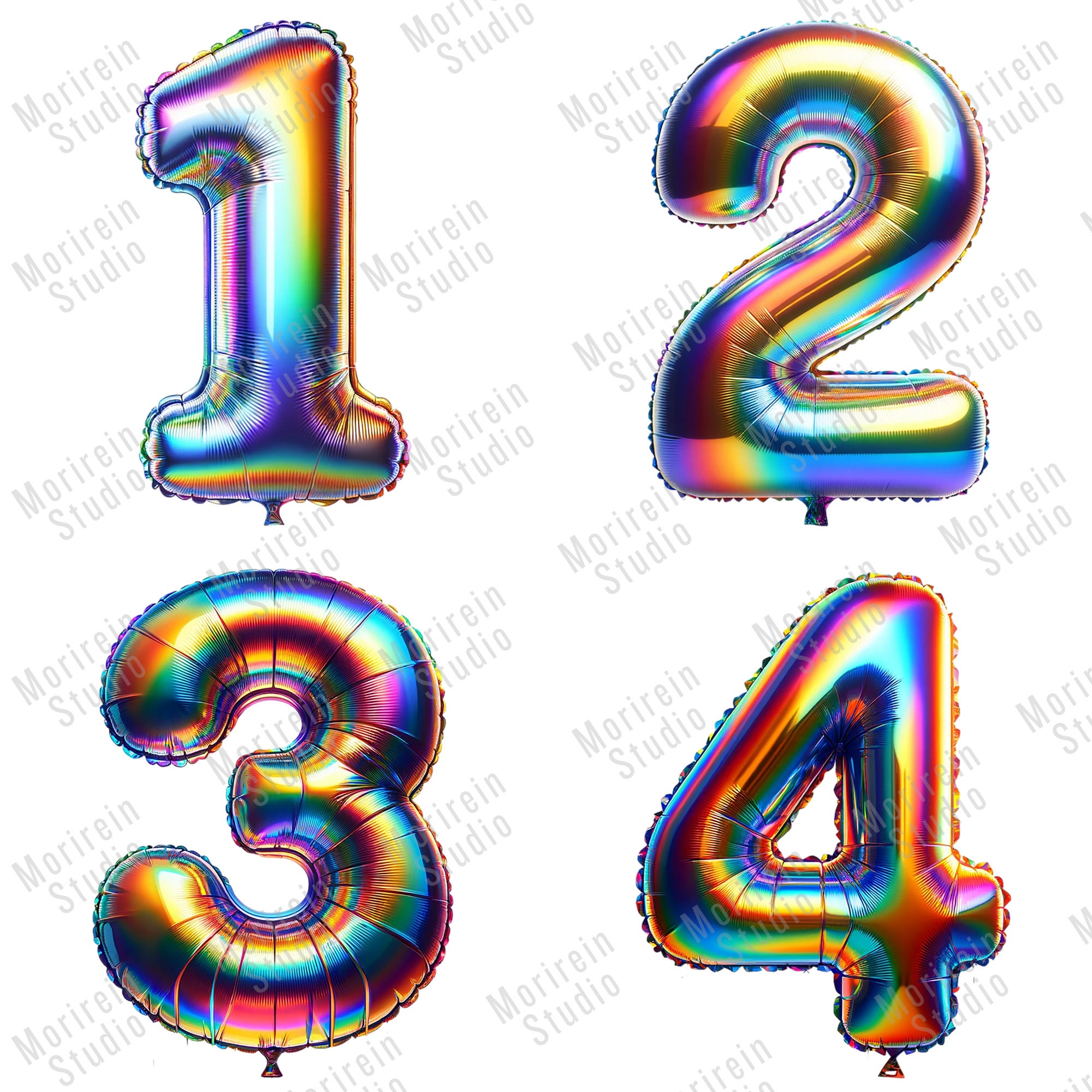 Holographic Rainbow Foil Balloon Numbers Clipart 16 PNG Rainbow Balloon ...