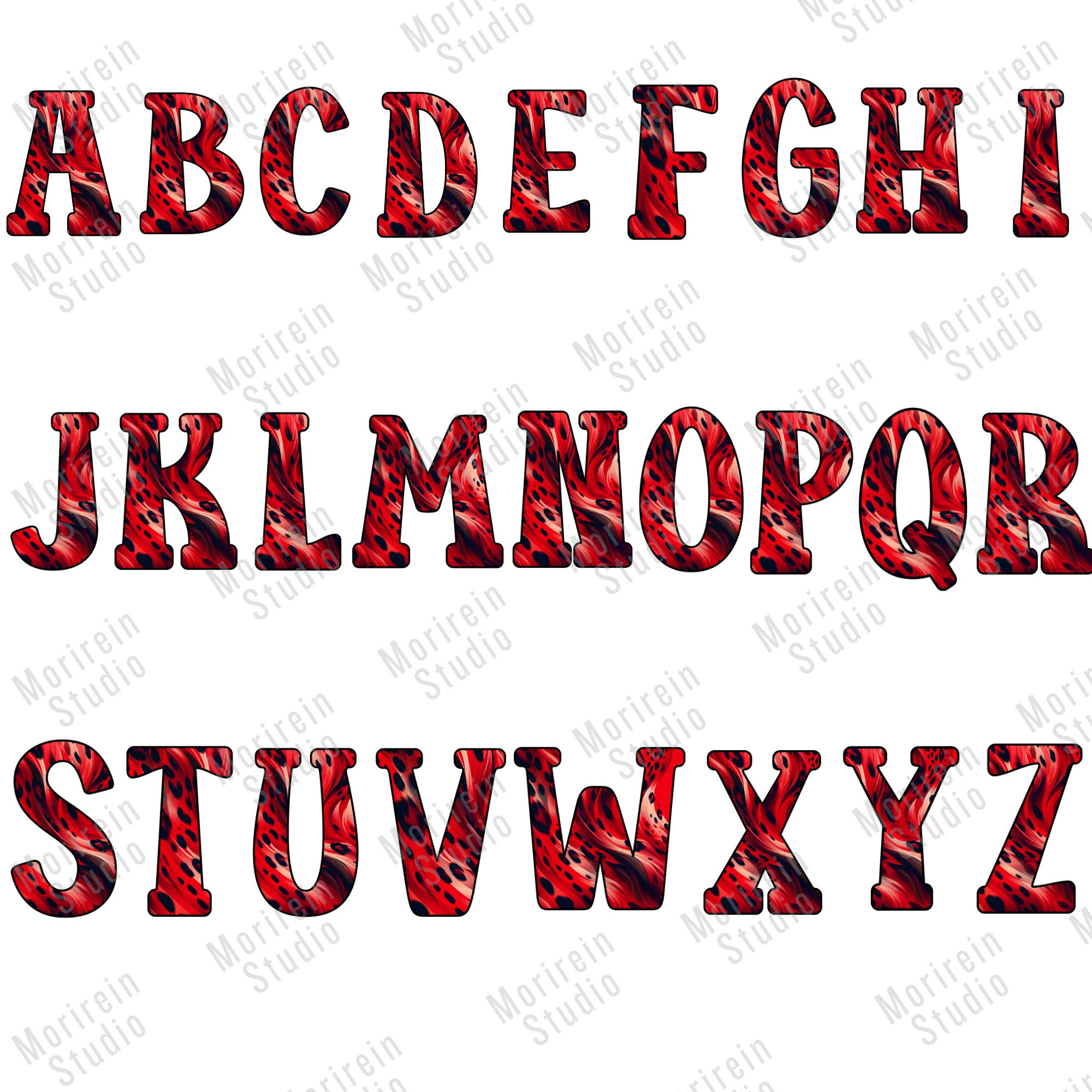 Red Leopard Alpha Doodle Bundle 67 PNG Red Leopard Alphabets and ...