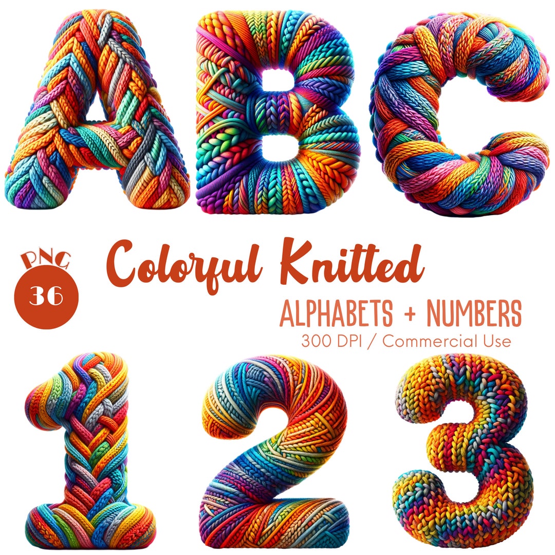 Knitted Alphabets and Numbers Clipart 36 PNG Knitted Alpha Clipart ...