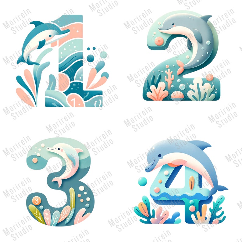 Dolphin Numbers Clipart, Under the Sea Birthday (digital Download) - Etsy
