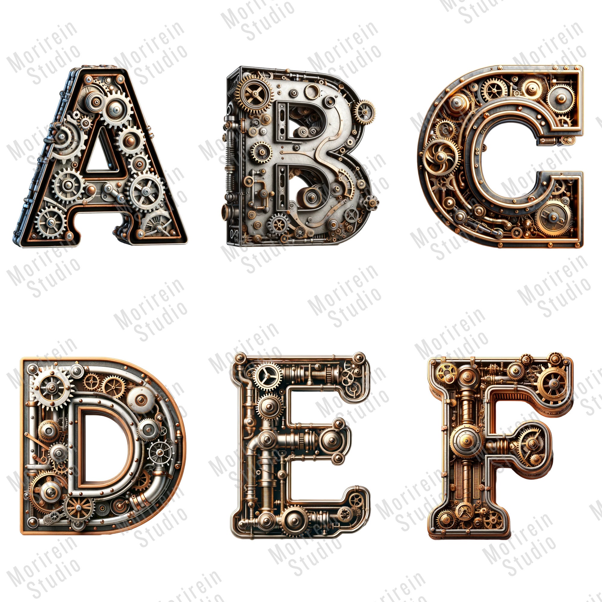 Steampunk Alphabets and Numbers Clipart 36 PNG Steampunk Alpha Clipart ...