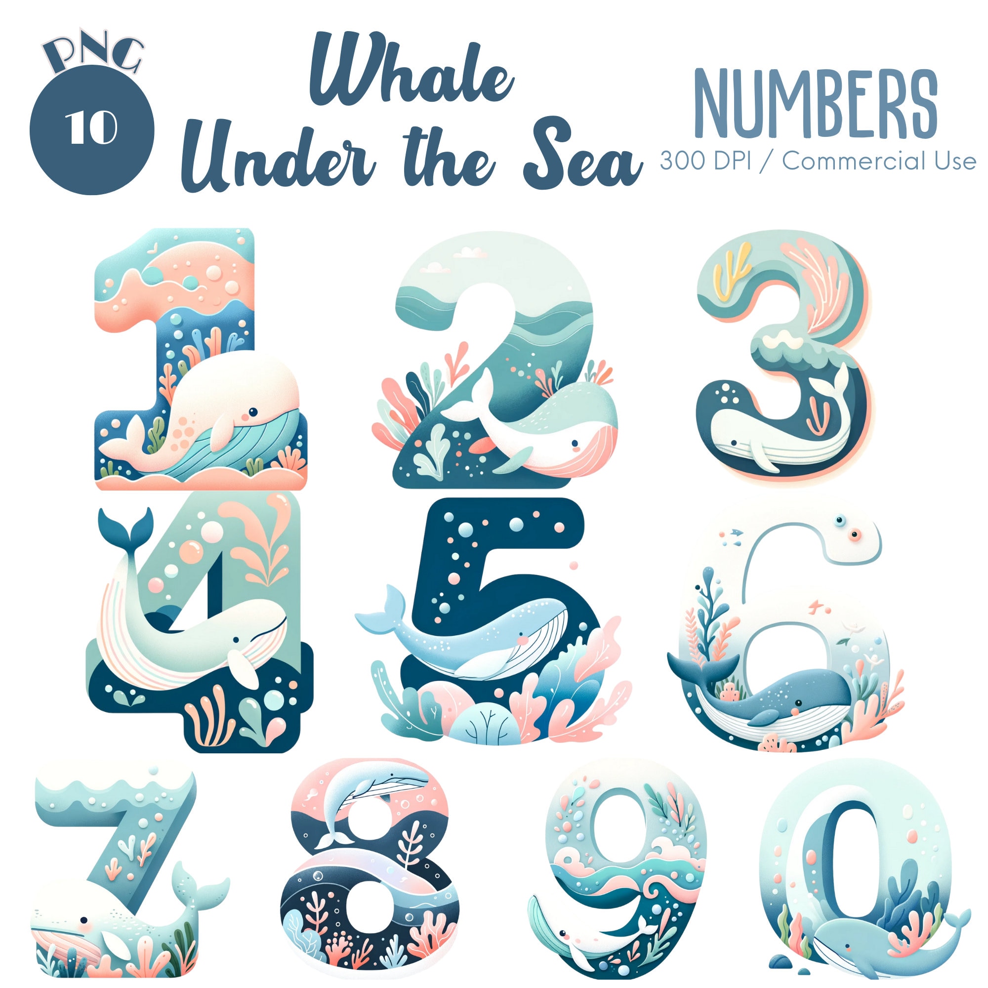 Whale Numbers Clipart 10 PNG Whale Numbers Birthday PNG Under the Sea ...