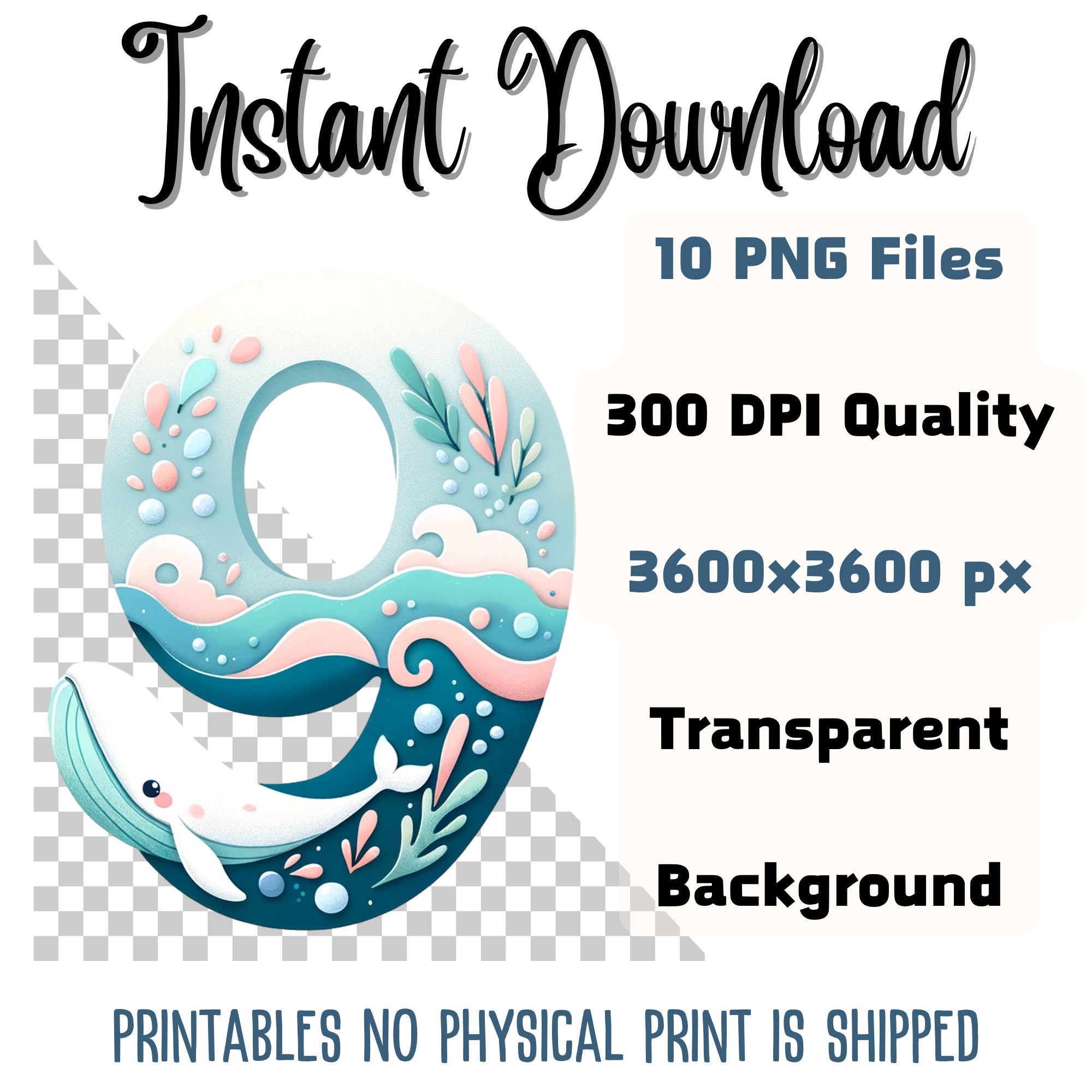 Whale Numbers Clipart 10 PNG Whale Numbers Birthday PNG Under the Sea ...