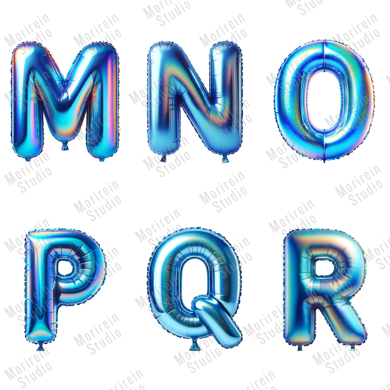 Holographic Blue Foil Balloon Alphabets and Numbers Clipart 36 PNG Blue ...