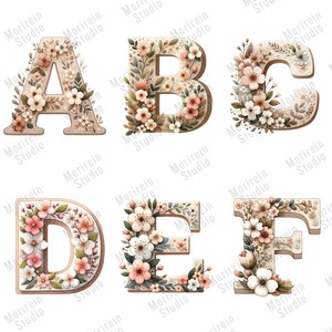 Floral Alphabets and Numbers Clipart 36 PNG Flower Alpha Clipart ...
