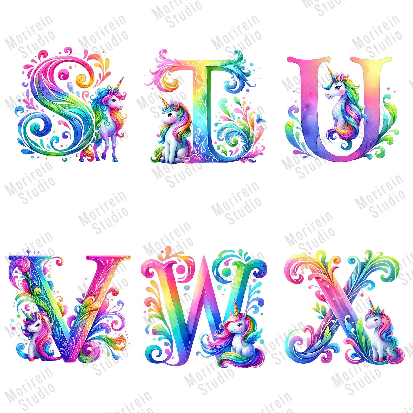 Unicorn Alphabets and Numbers Clipart 36 PNG Unicorn Alphabet Clipart ...