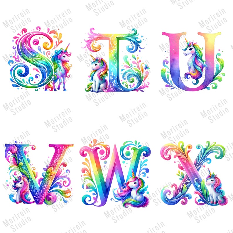 Unicorn Alphabet & Numbers Clipart, Decorative Letters (digital ...