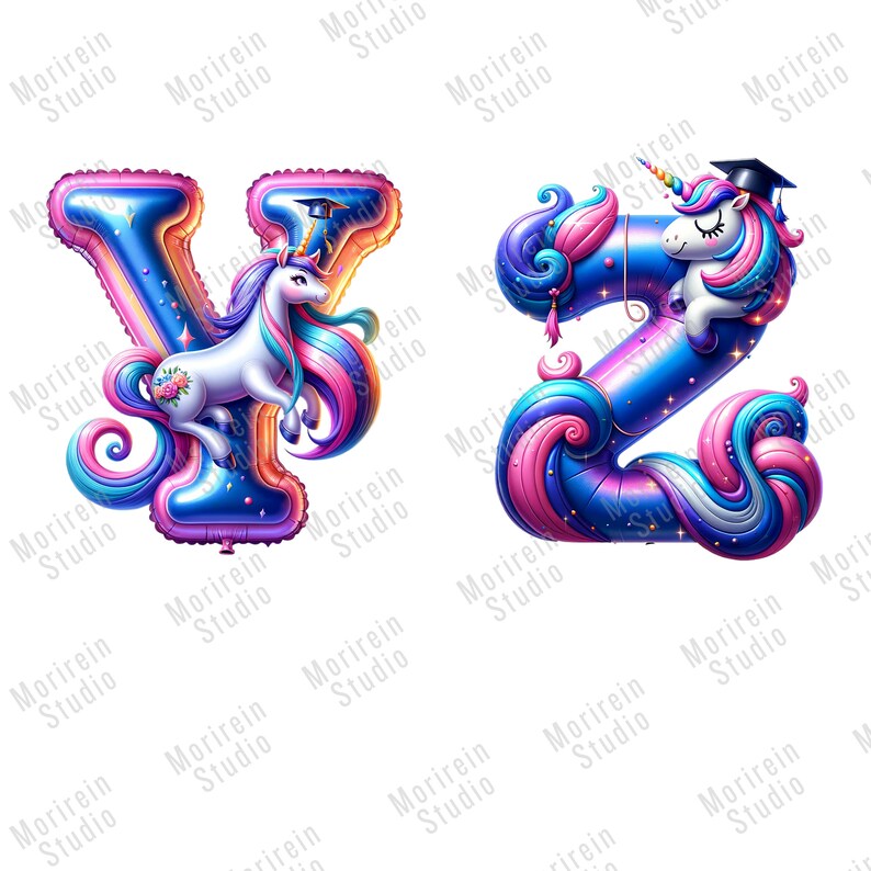 Graduation Unicorn Foil Balloon Alphabets and Numbers Clipart 36 PNG ...