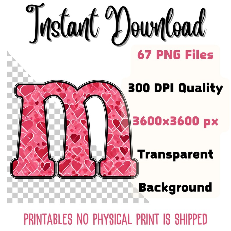 Pink Heart Alpha Doodle Bundle 67 PNG Valentine Doodle Alphabets and ...