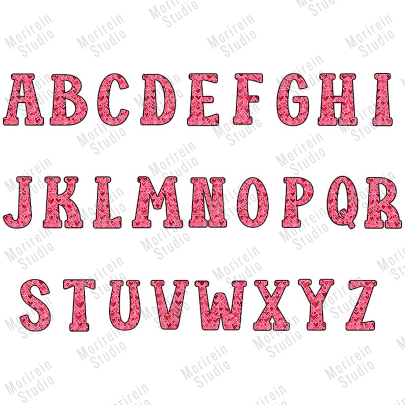Pink Heart Alpha Doodle Bundle 67 PNG Valentine Doodle Alphabets and ...