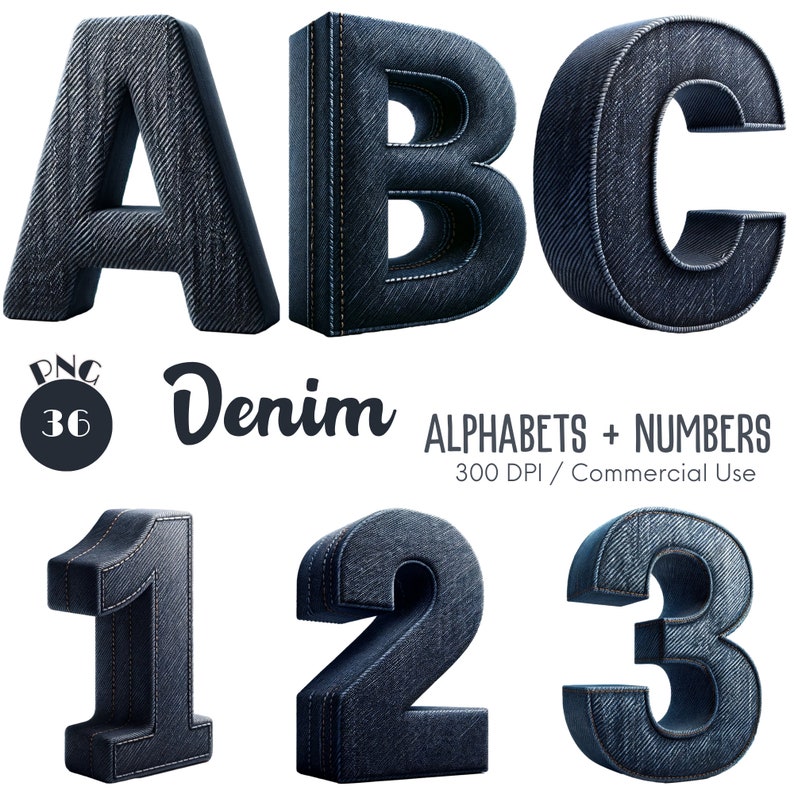 Denim Alphabets and Numbers Clipart 36 PNG Denim Alpha Clipart ...