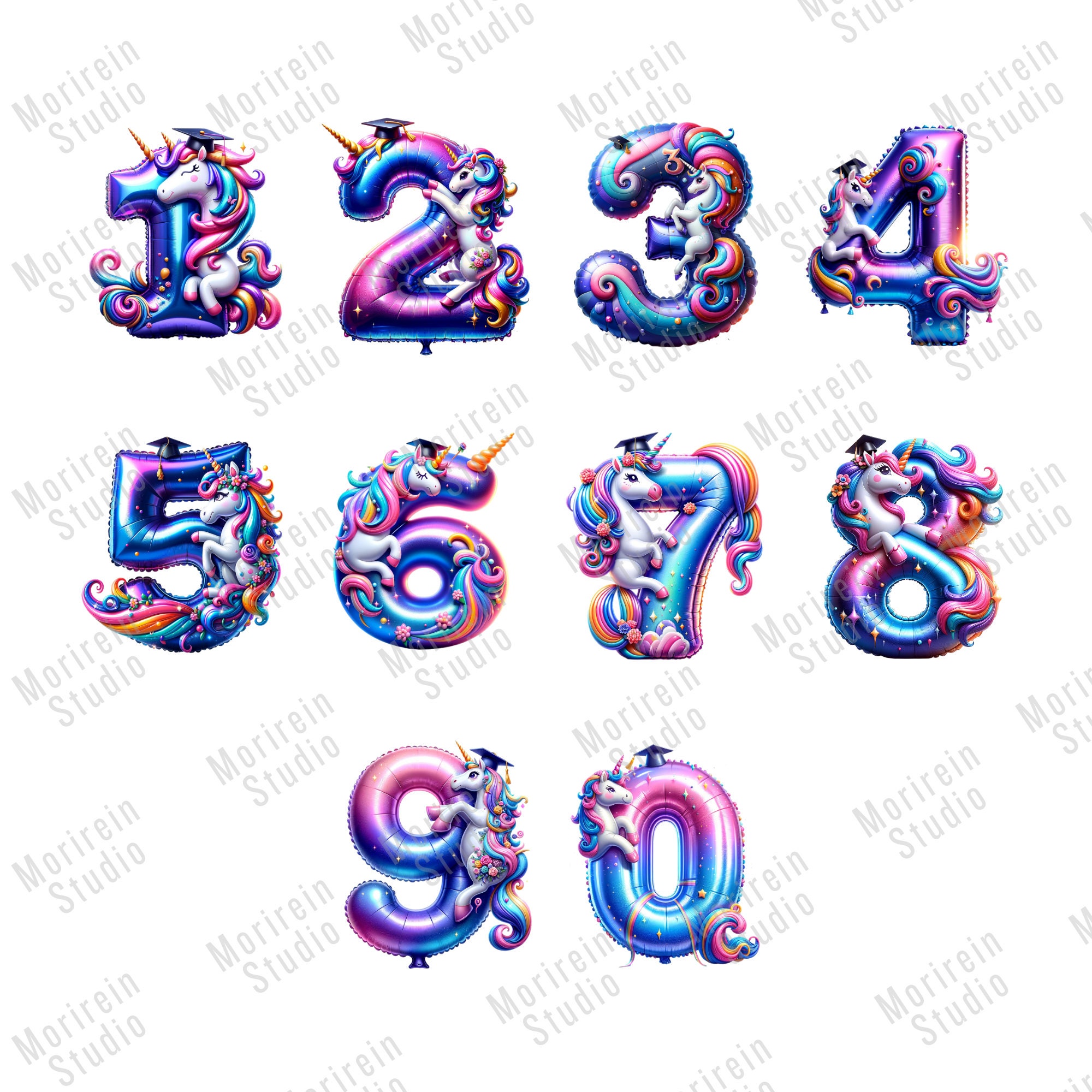 Graduation Unicorn Foil Balloon Alphabets and Numbers Clipart 36 PNG ...