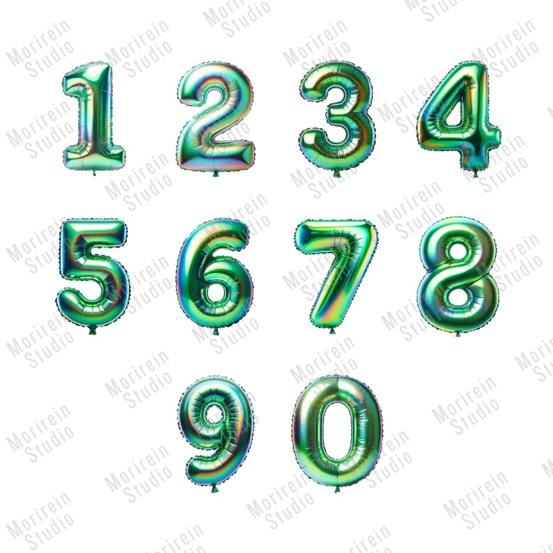 Holographic Green Foil Balloon Alphabets and Number Clipart 36 PNG ...