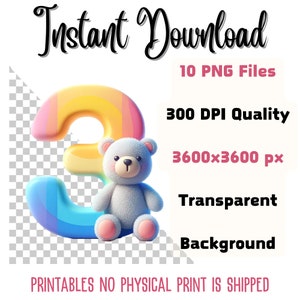 Teddy Bear Numbers Clipart, Birthday Party PNG (digital Download) - Etsy