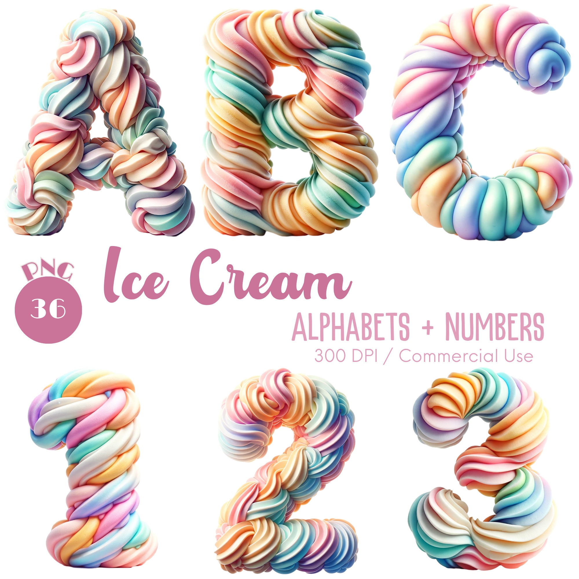 Ice Cream Alphabets and Numbers Clipart 36 PNG Ice Cream Alpha Clipart ...