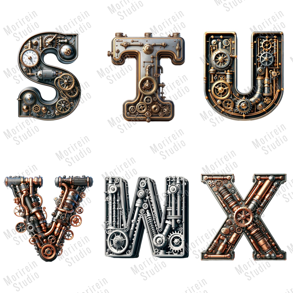 Steampunk Alphabets and Numbers Clipart 36 PNG Steampunk Alpha Clipart ...