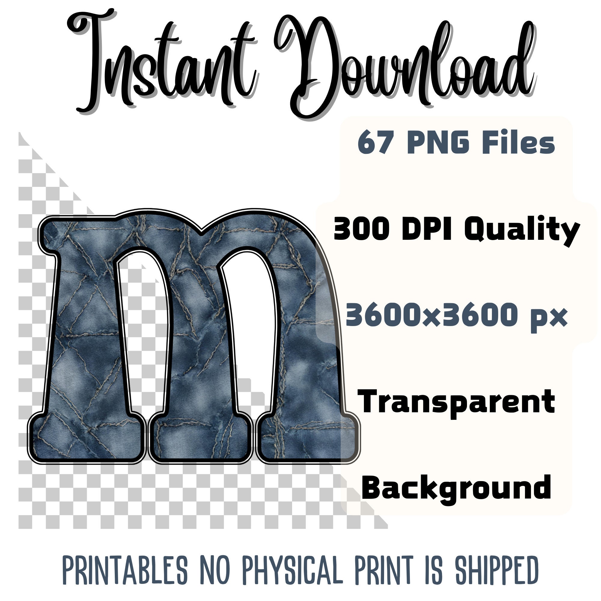 Denim Alphabet Letters PNG Bundle 67 PNG Denim Doodle Alphabets and ...