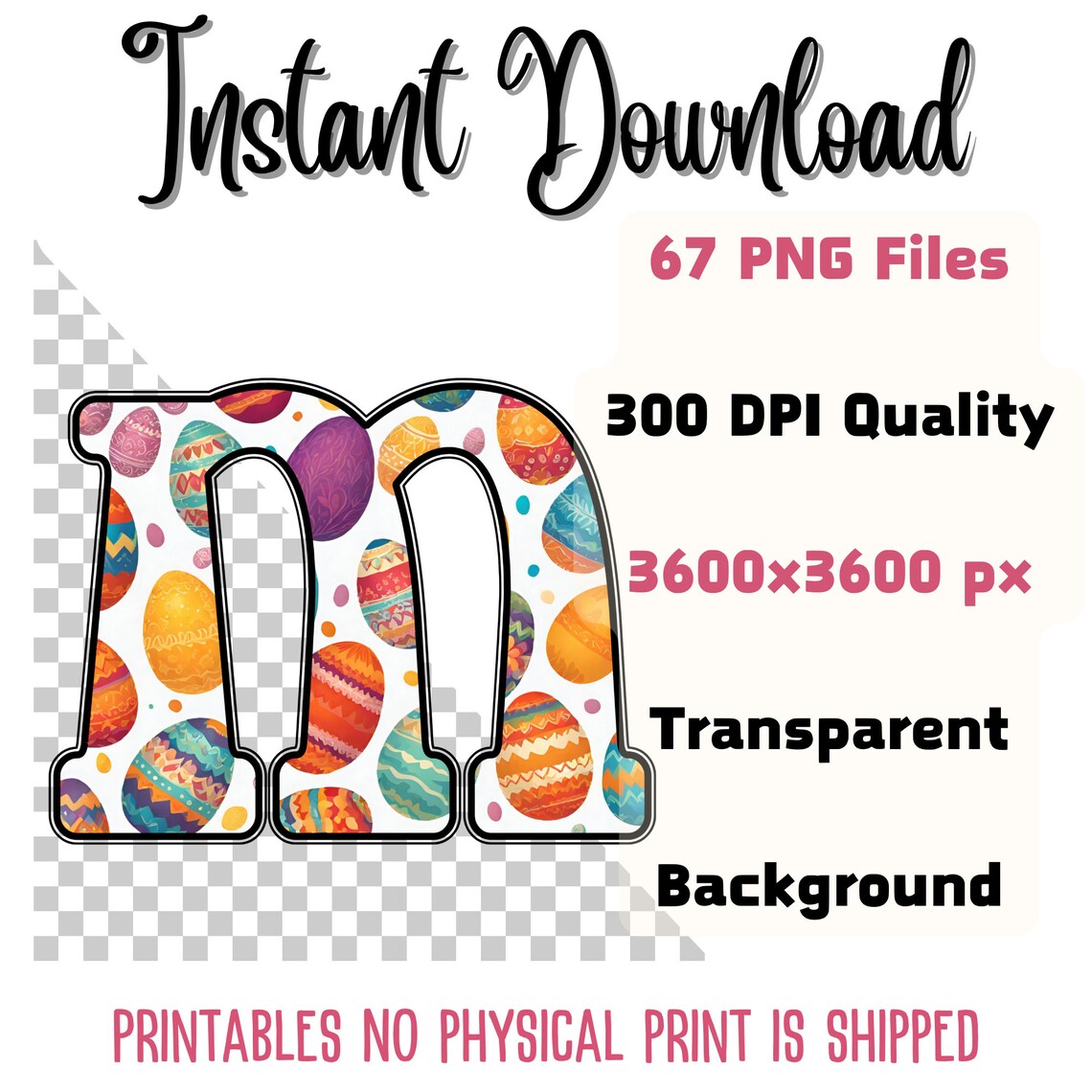 Easter Egg Alphabet Letters PNG Bundle 67 PNG Easter Doodle Alphabets ...