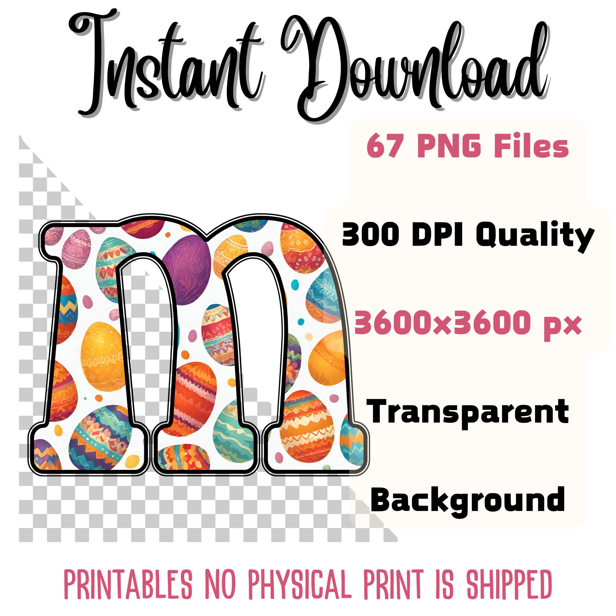 Easter Egg Alphabet Letters PNG Bundle 67 PNG Easter Doodle Alphabets ...