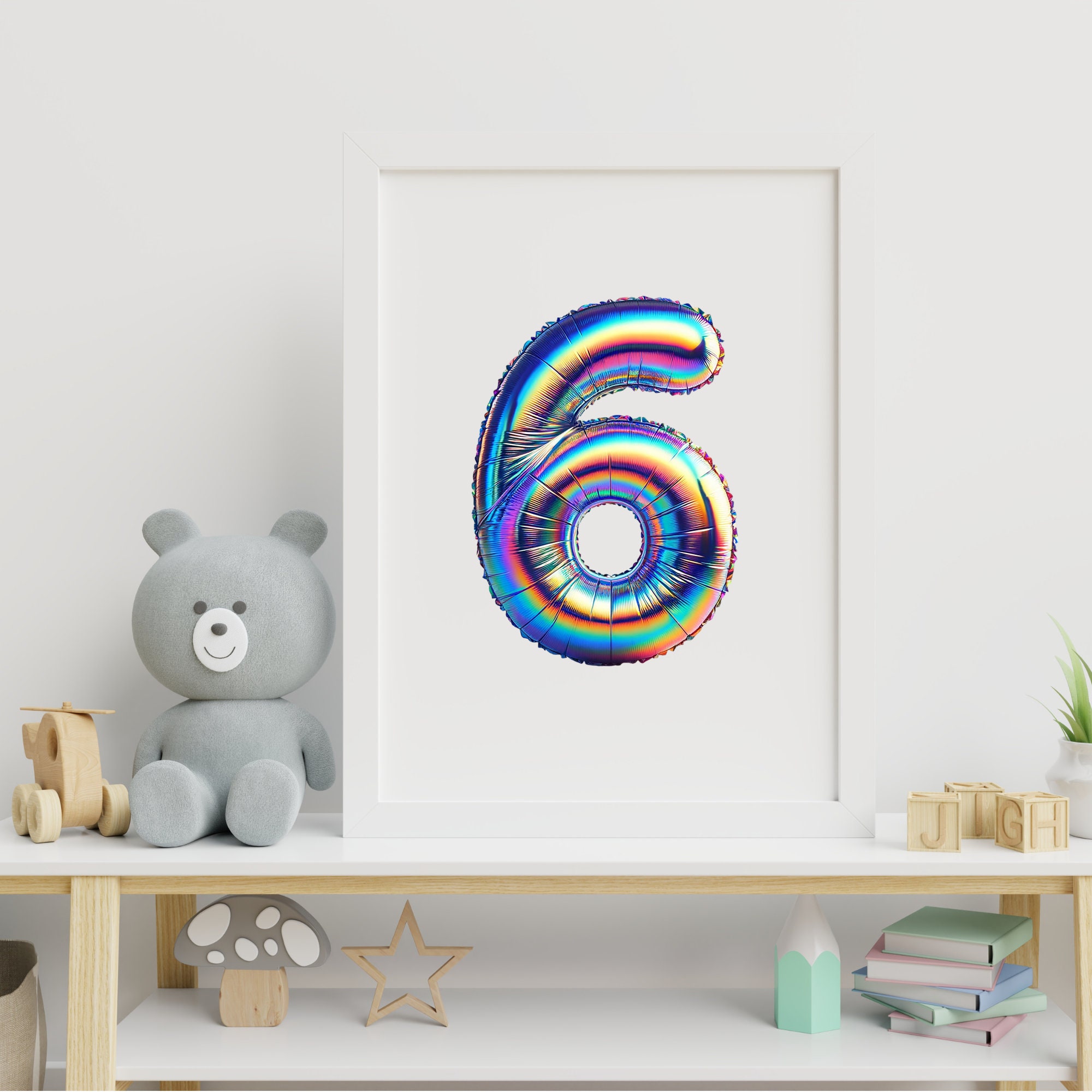 Holographic Rainbow Foil Balloon Numbers Clipart 16 PNG Rainbow Balloon ...