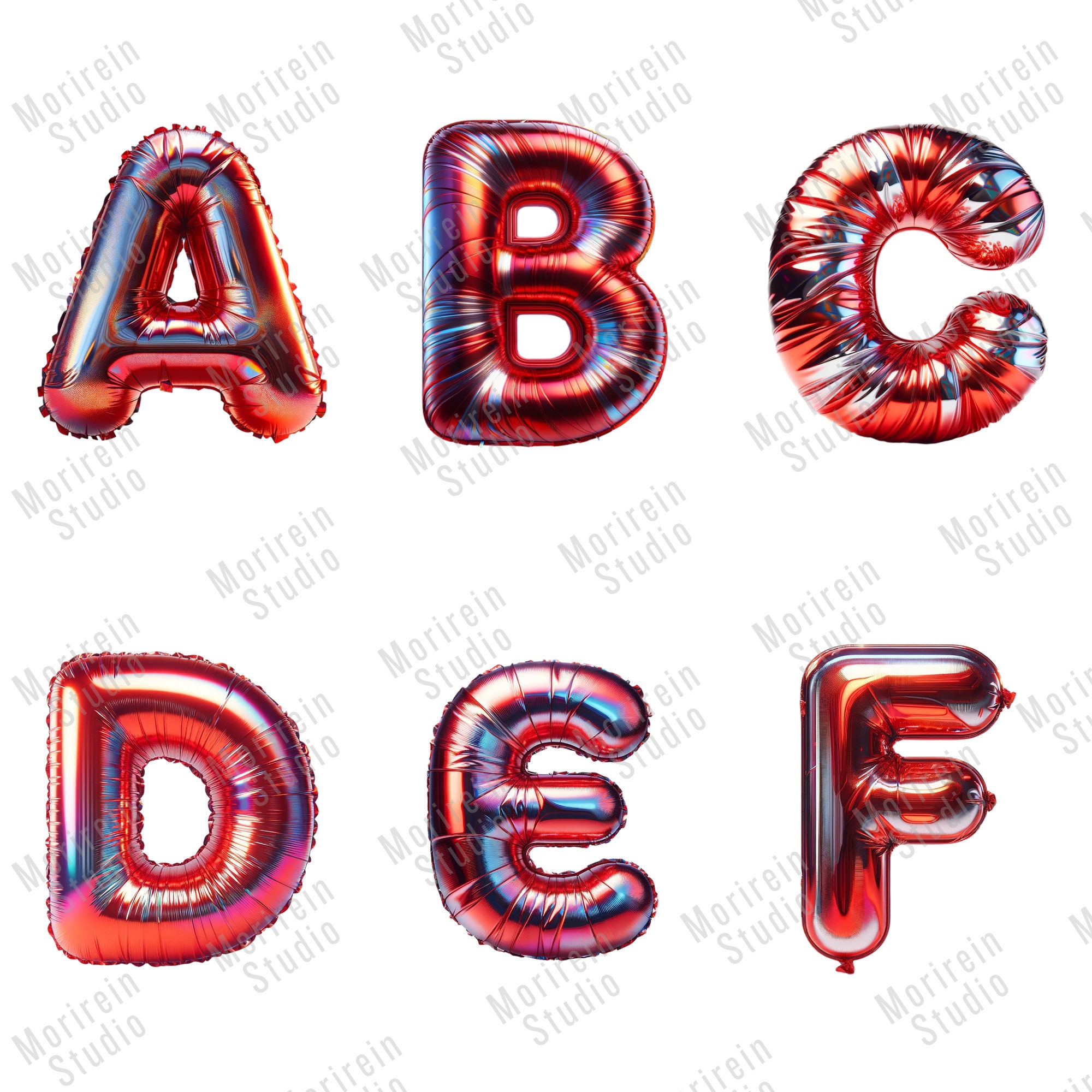 Holographic Red Foil Balloon Alphabets and Numbers Clipart 36 PNG Red ...