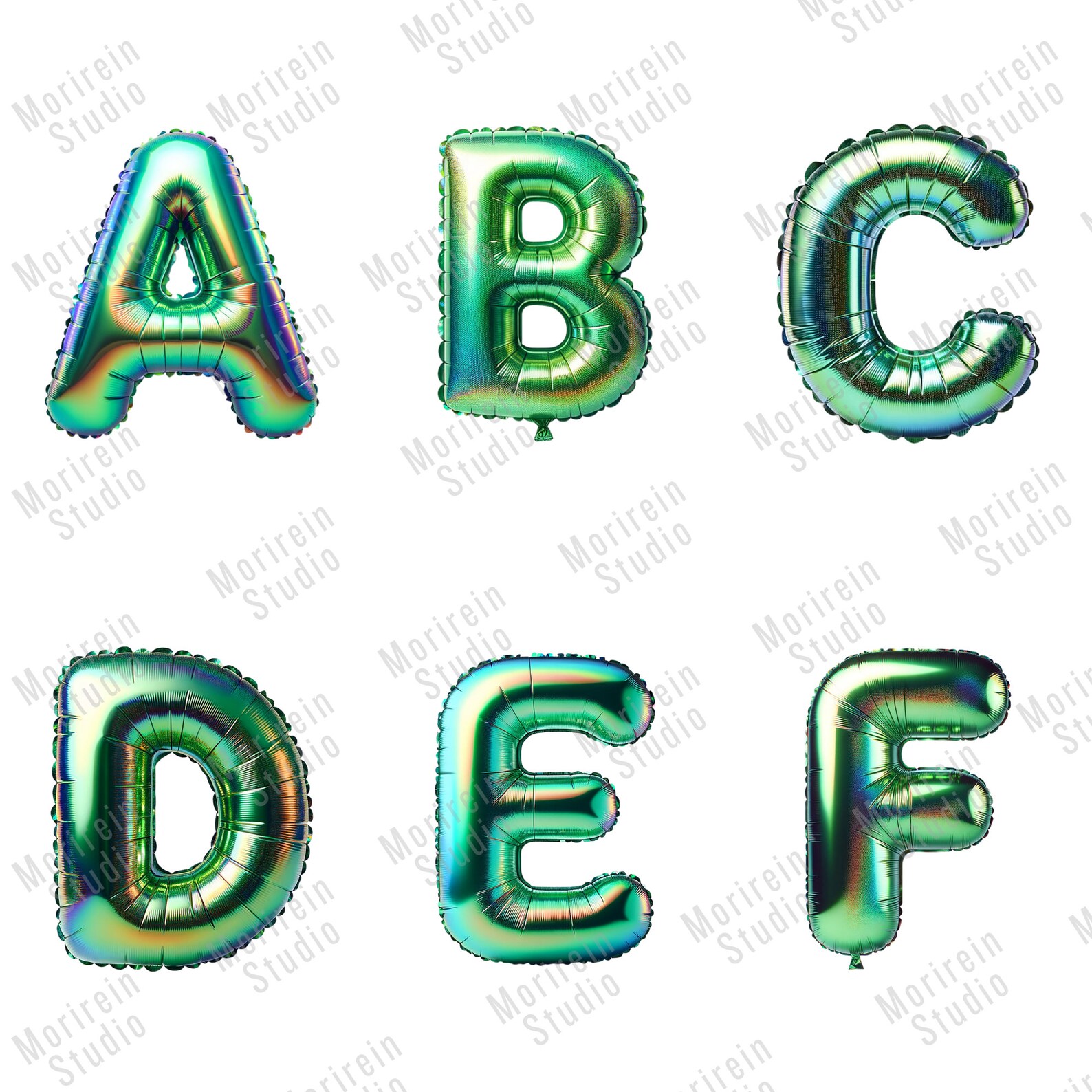 Holographic Green Foil Balloon Alphabets and Number Clipart 36 PNG ...