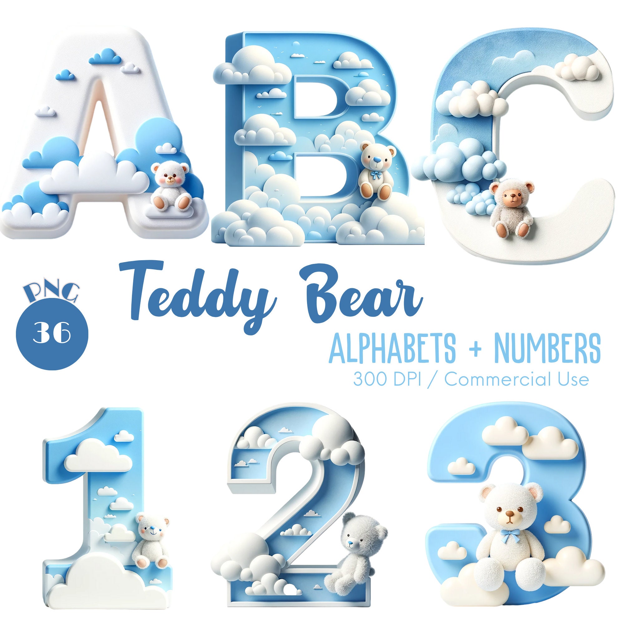 Teddy Bear Alphabets and Numbers Clipart 36 PNG Teddy Bear Alpha ...