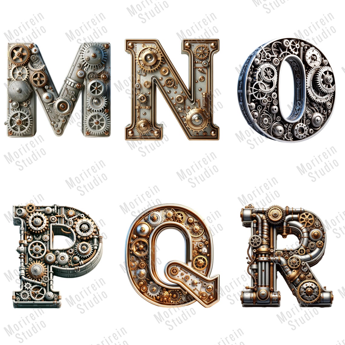 Steampunk Alphabets and Numbers Clipart 36 PNG Steampunk Alpha Clipart ...