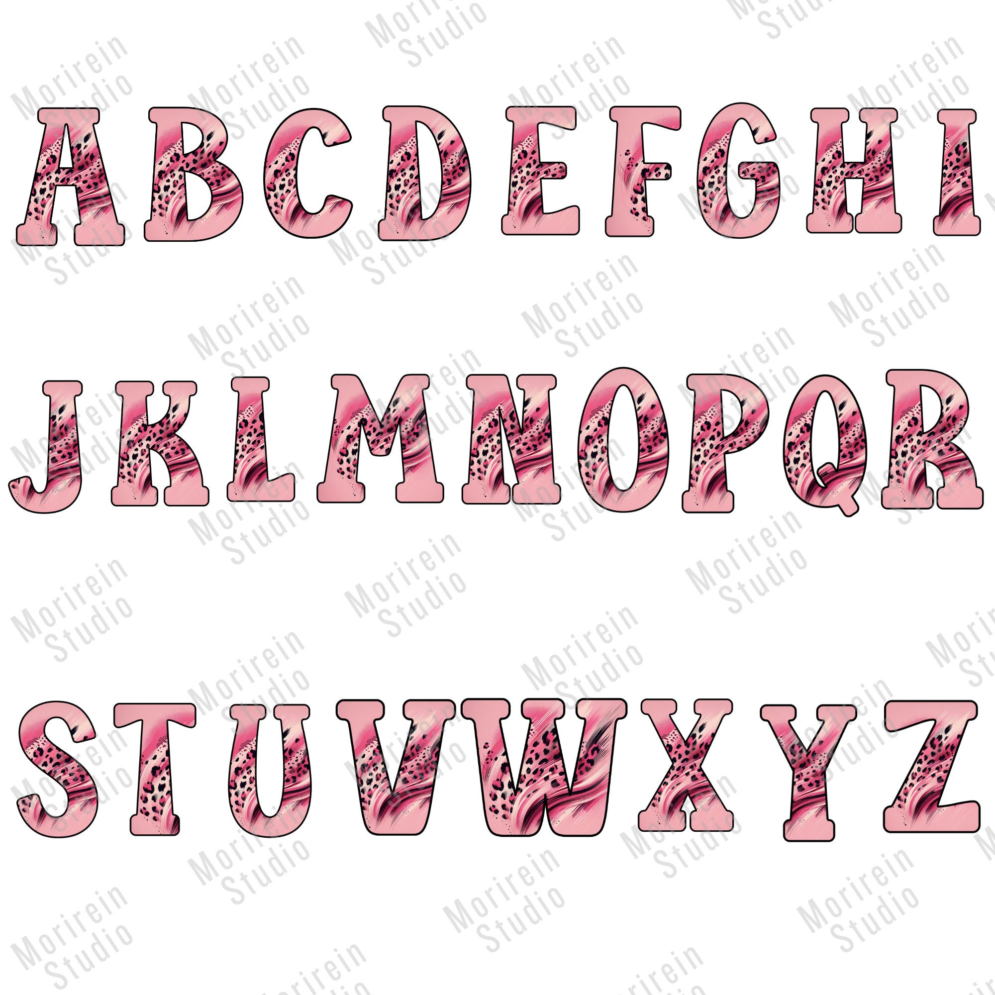 Pink Leopard Alpha Doodle Bundle 67 PNG Pink Leopard Doodle Alphabets ...