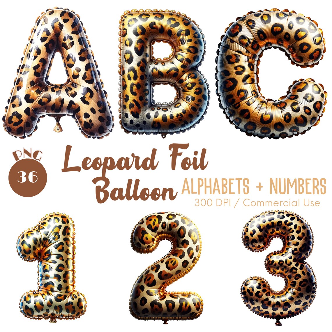 Leopard Foil Balloon Alphabets and Numbers Clipart 36 PNG Leopard ...