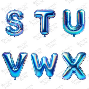Holographic Blue Foil Balloon Alphabets and Numbers Clipart 36 PNG Blue ...