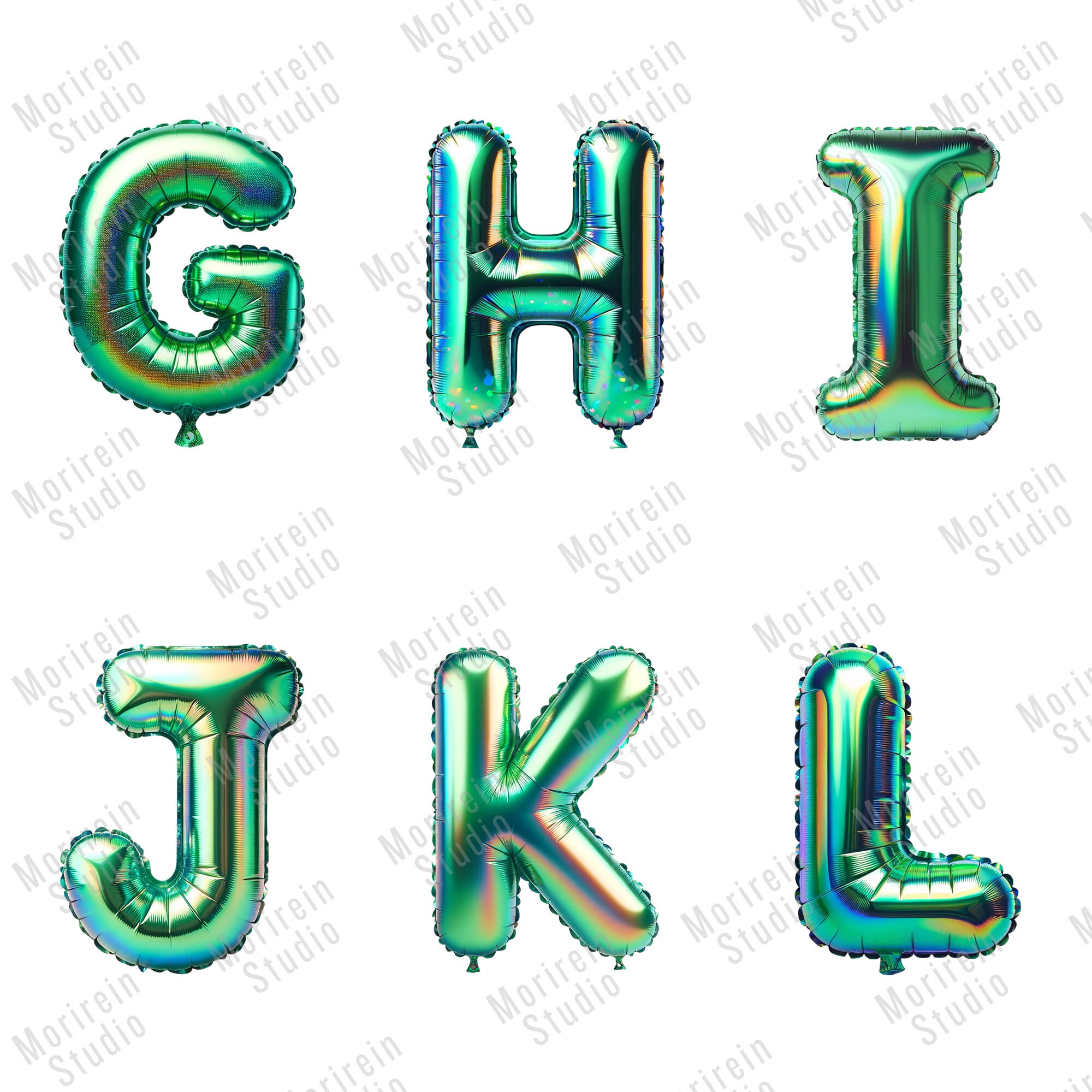 Holographic Green Foil Balloon Alphabets and Number Clipart 36 PNG ...
