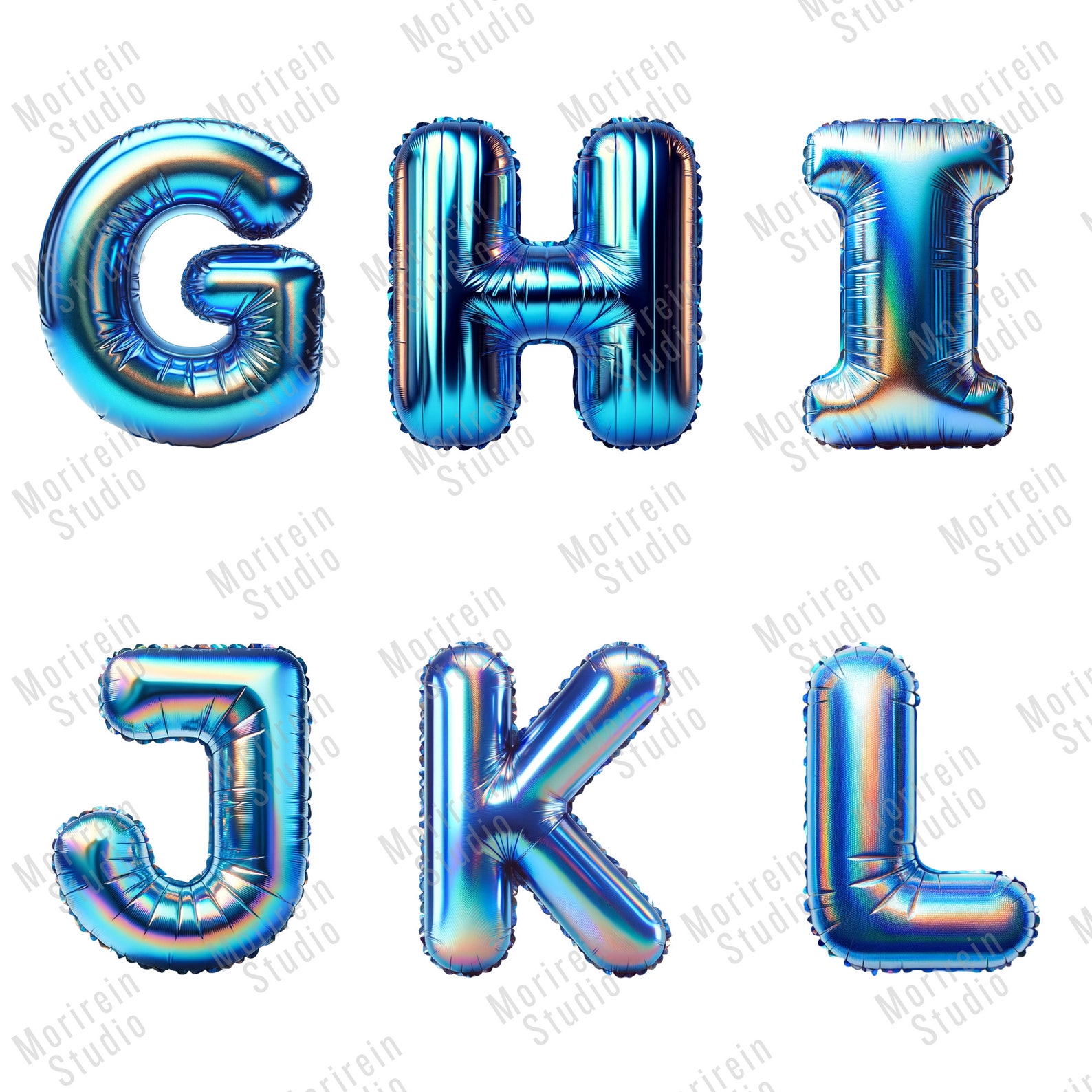 Holographic Blue Foil Balloon Alphabets and Numbers Clipart 36 PNG Blue ...