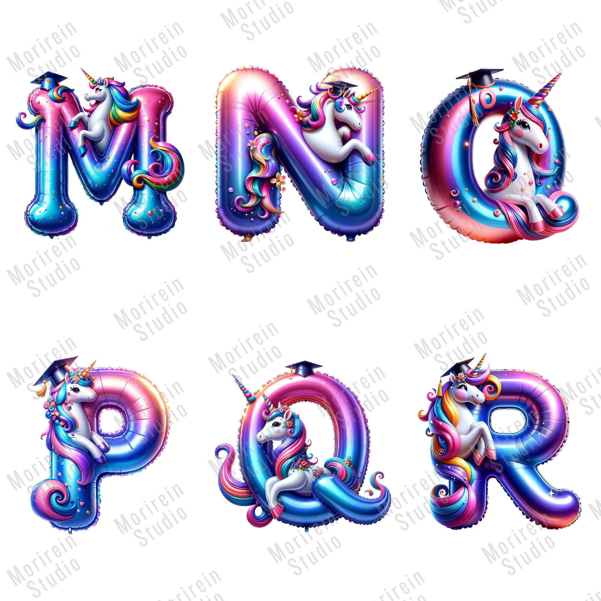 Graduation Unicorn Foil Balloon Alphabets and Numbers Clipart 36 PNG ...