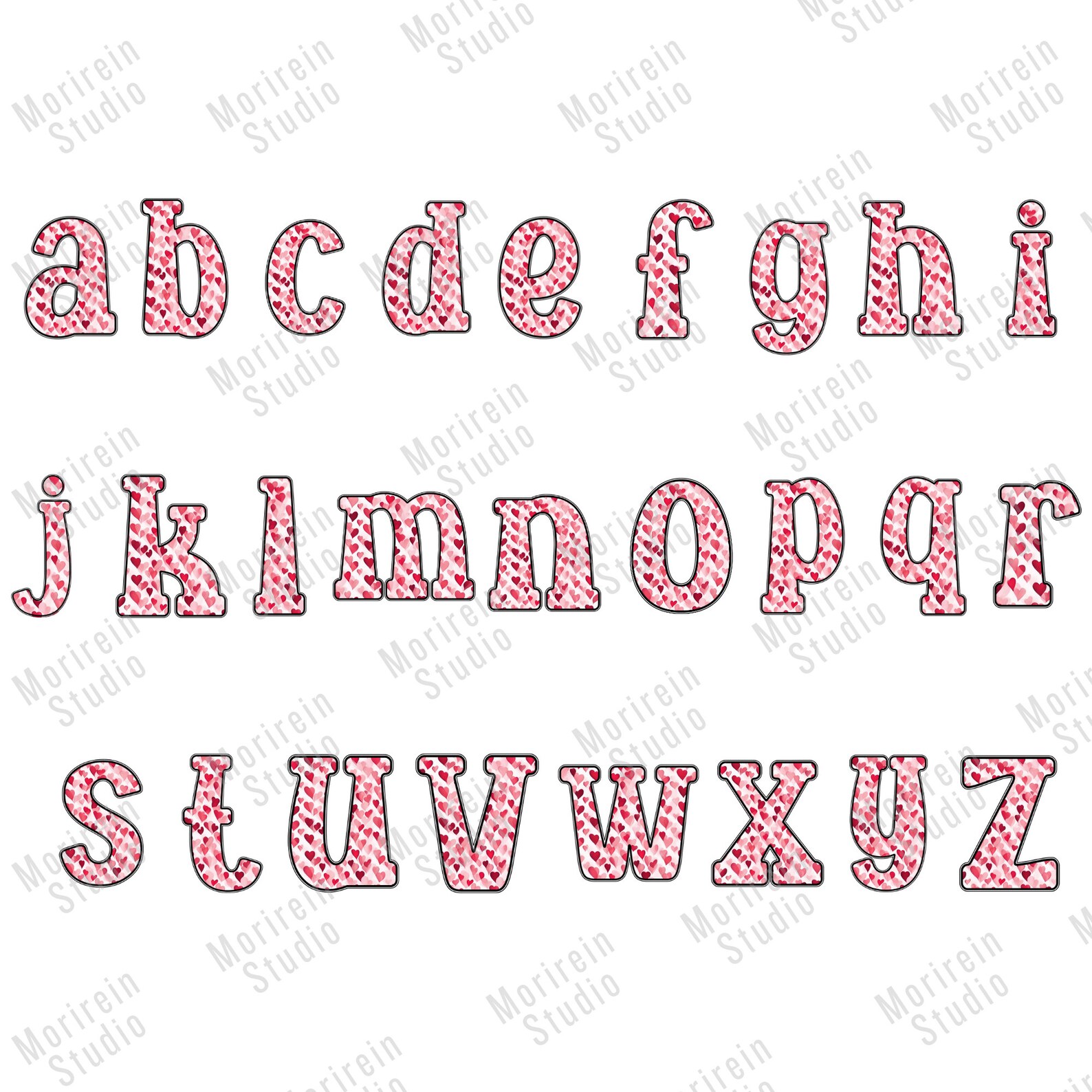 Pink Heart Alpha Doodle Bundle 67 PNG Valentine Doodle Alphabets and ...