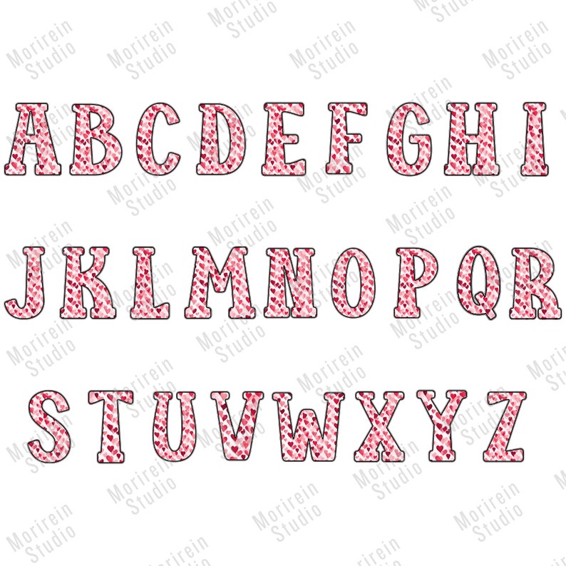 Pink Heart Alpha Doodle Bundle 67 PNG Valentine Doodle Alphabets and ...