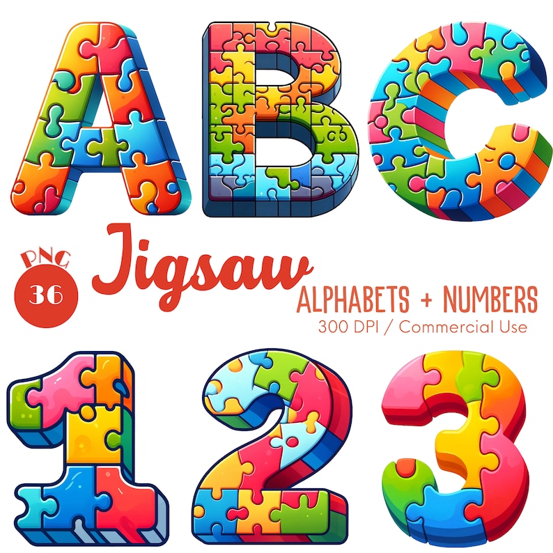 Jigsaw Alphabets and Numbers Clipart 36 PNG Jigsaw Alpha Clipart ...