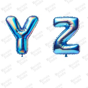 Holographic Blue Foil Balloon Alphabets and Numbers Clipart 36 PNG Blue ...