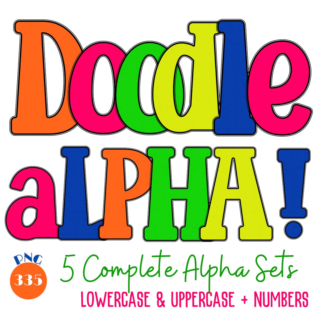 Bright Alphabet Letters PNG Bundle 335 PNG 5 Sets Bright Doodle ...