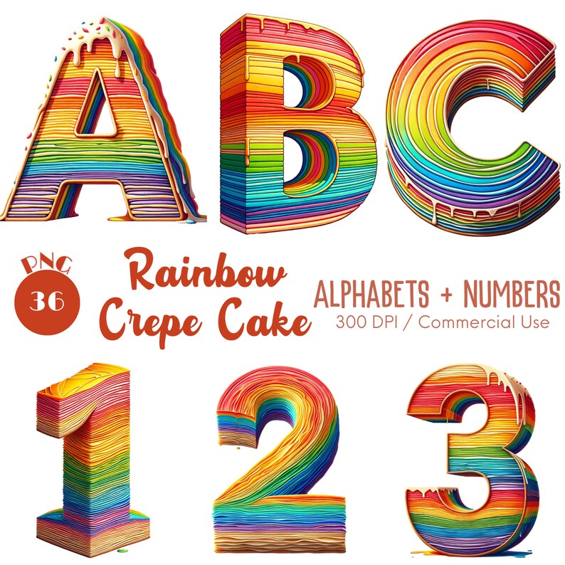 Crepe Cake Alphabet Clipart, Rainbow Letters & Numbers (digital ...