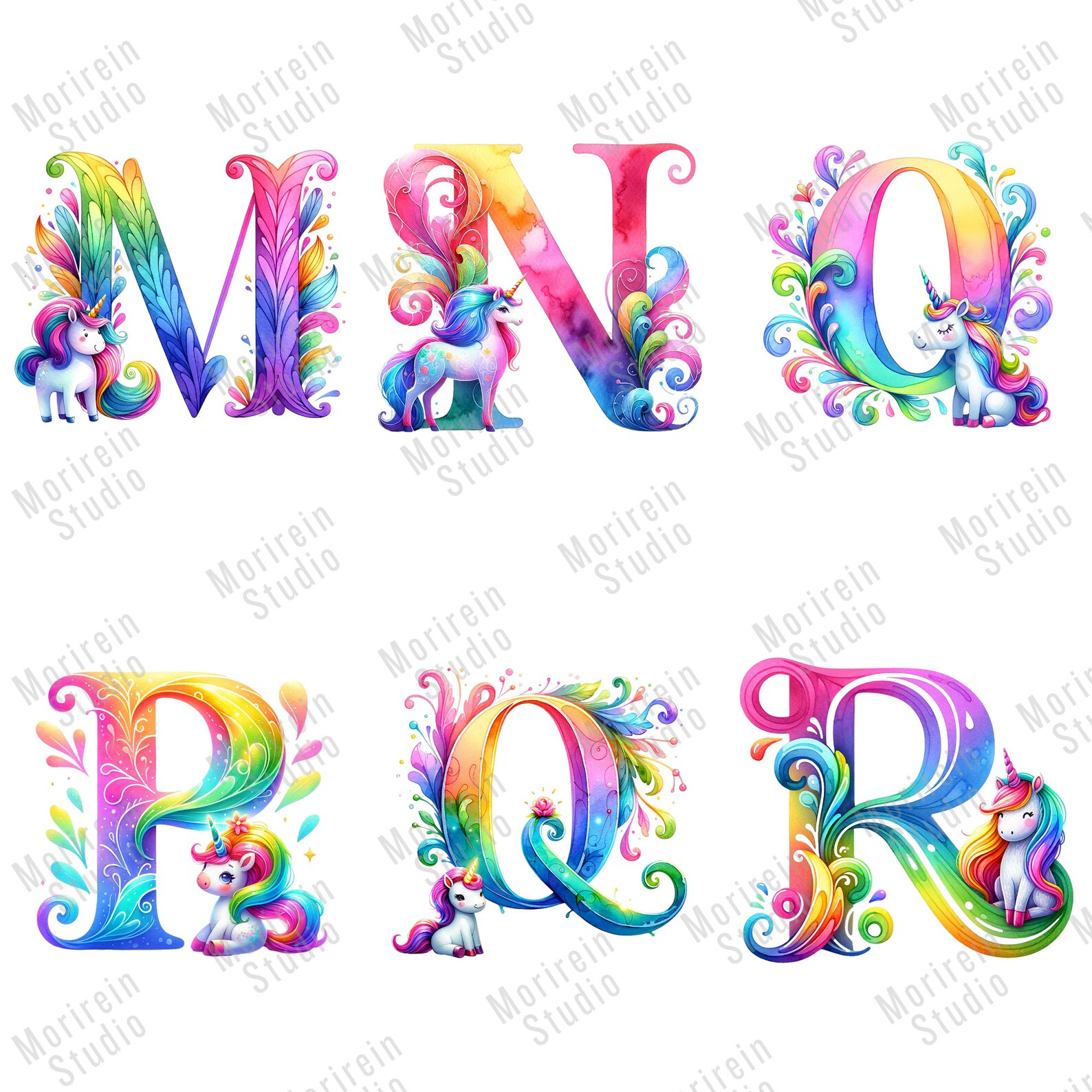 Unicorn Alphabets and Numbers Clipart 36 PNG Unicorn Alphabet Clipart ...