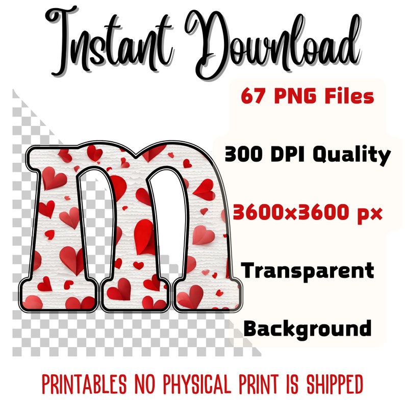 Paper Heart Alpha Doodle Bundle 67 PNG Valentine Doodle Alphabets and ...