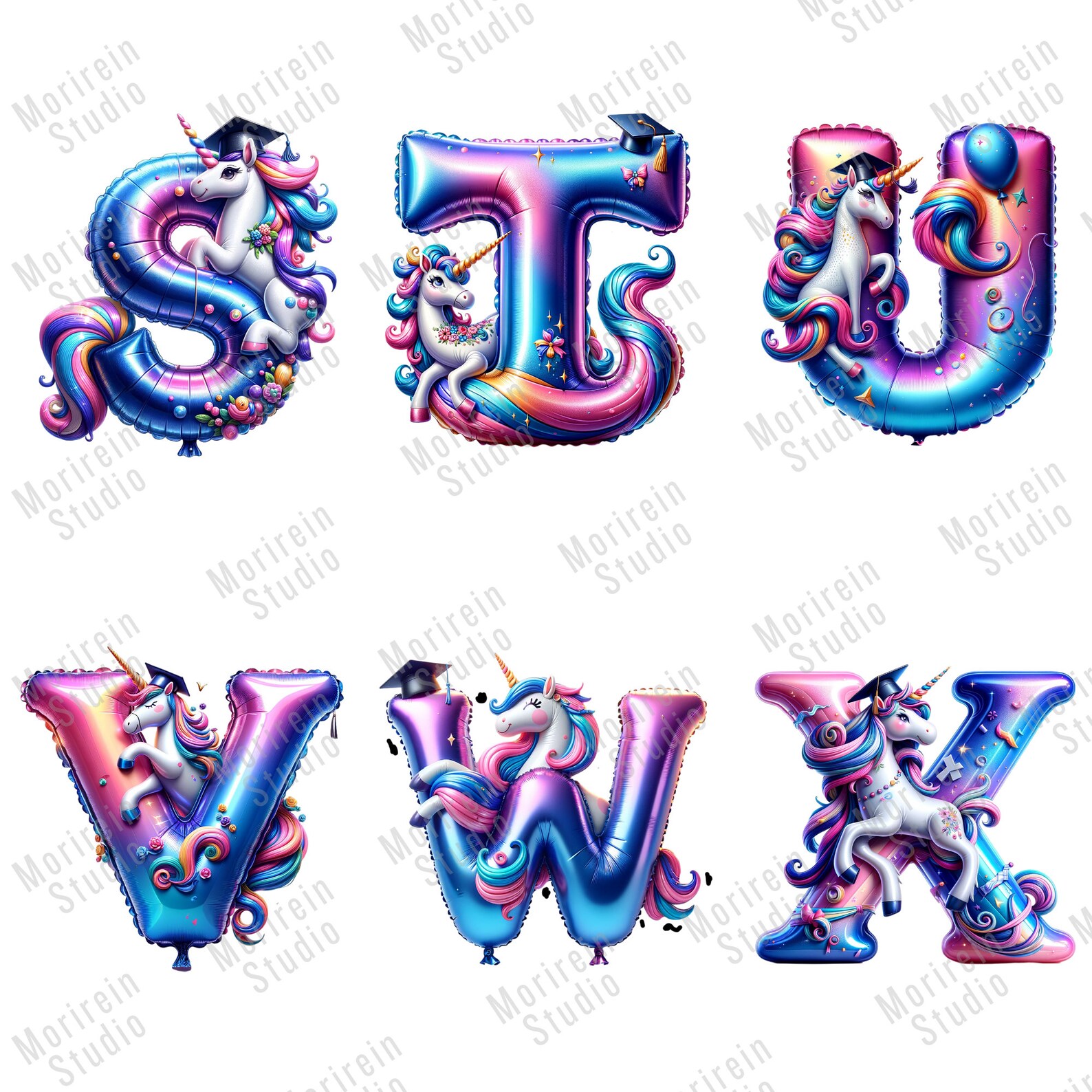 Graduation Unicorn Foil Balloon Alphabets and Numbers Clipart 36 PNG ...