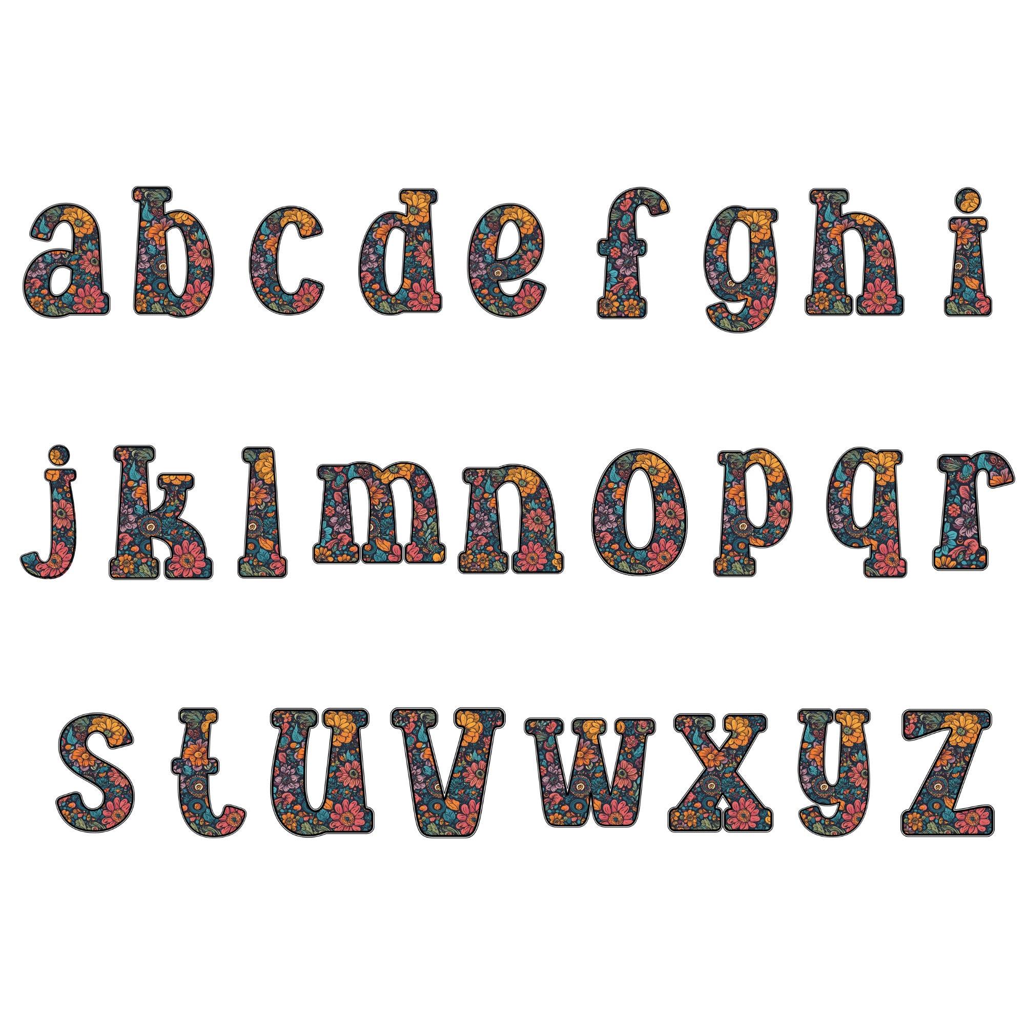 Vintage Flower Alphabet Letters PNG Bundle 67 PNG Floral Doodle ...