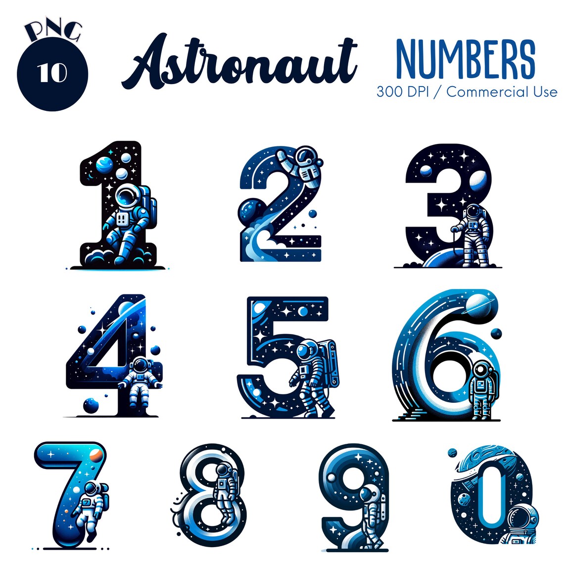 Astronaut Numbers Clipart 10 PNG Astronaut Numbers Birthday PNG Space ...