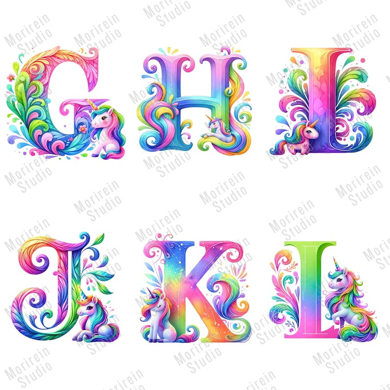 Unicorn Alphabets and Numbers Clipart 36 PNG Unicorn Alphabet Clipart ...